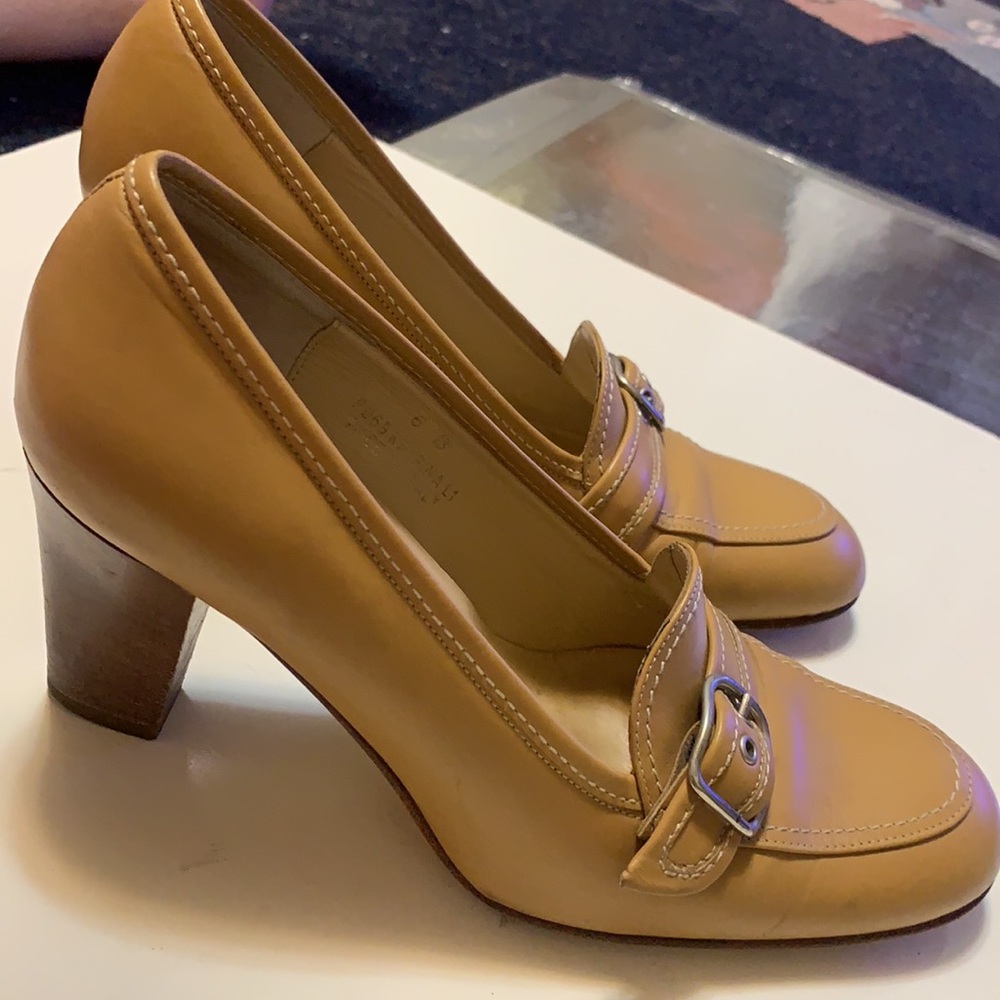 Coach Tan Heels Block Heel Sz 6 Leather Upper Classic - Gem